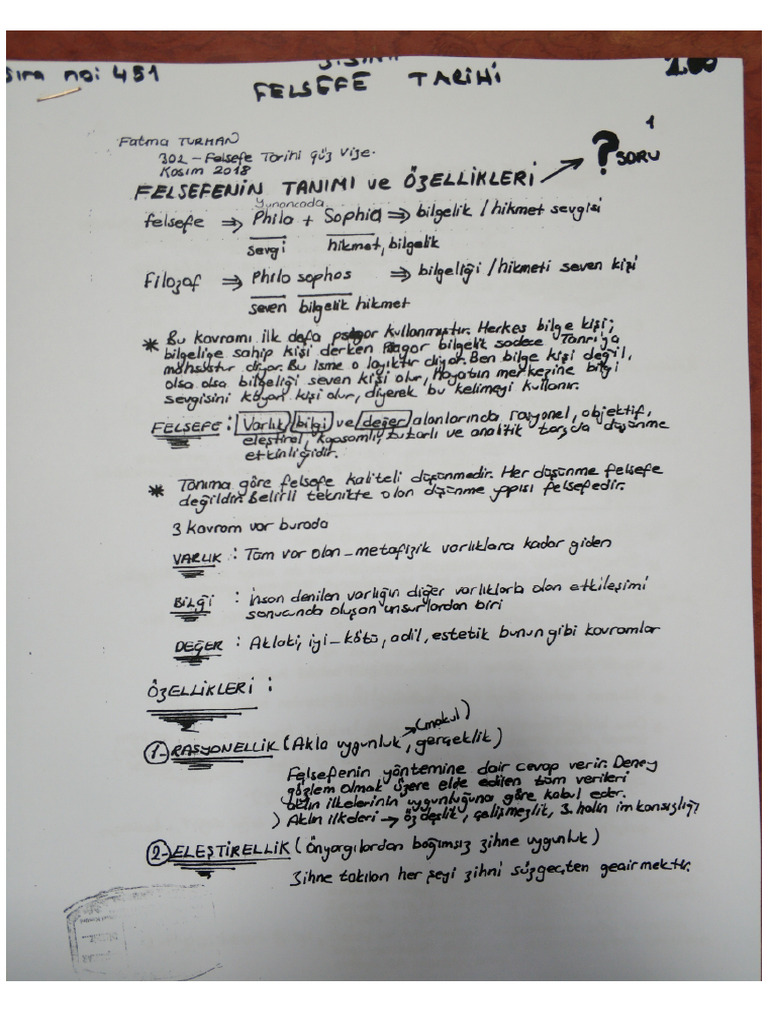 Felsefe tarihi notu 1 | PDF