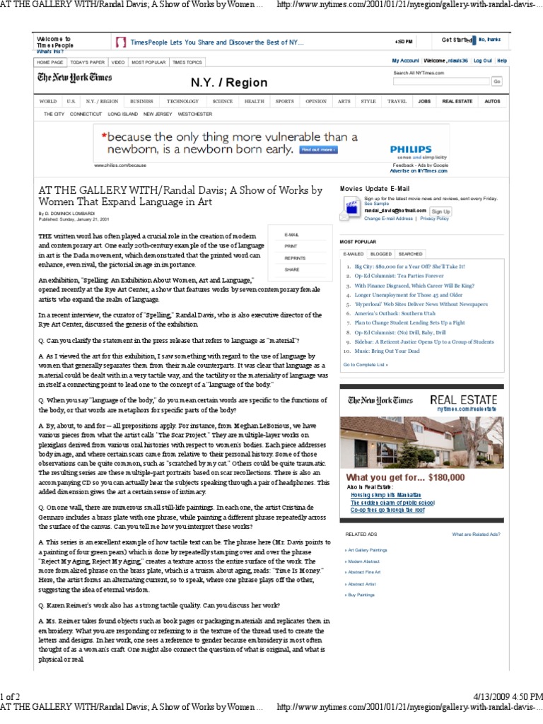 At The Gallery With Randal Davis | PDF | The New York Times | Newspapers