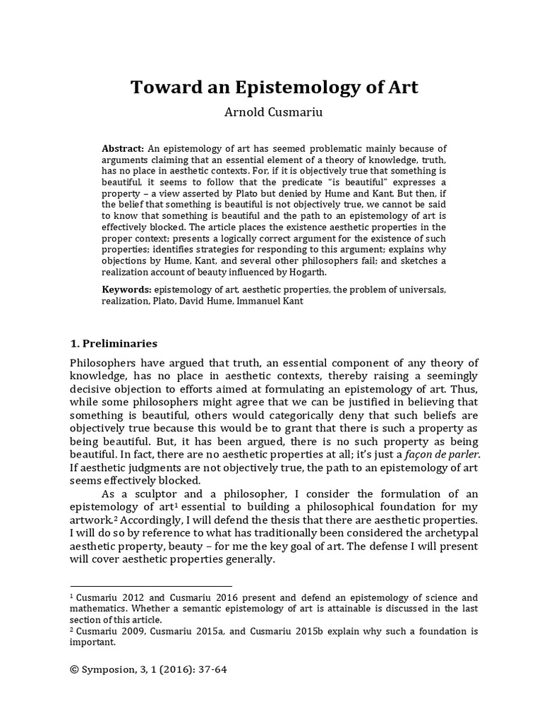 Toward an Epistemology of Art | PDF | Immanuel Kant | Epistemology