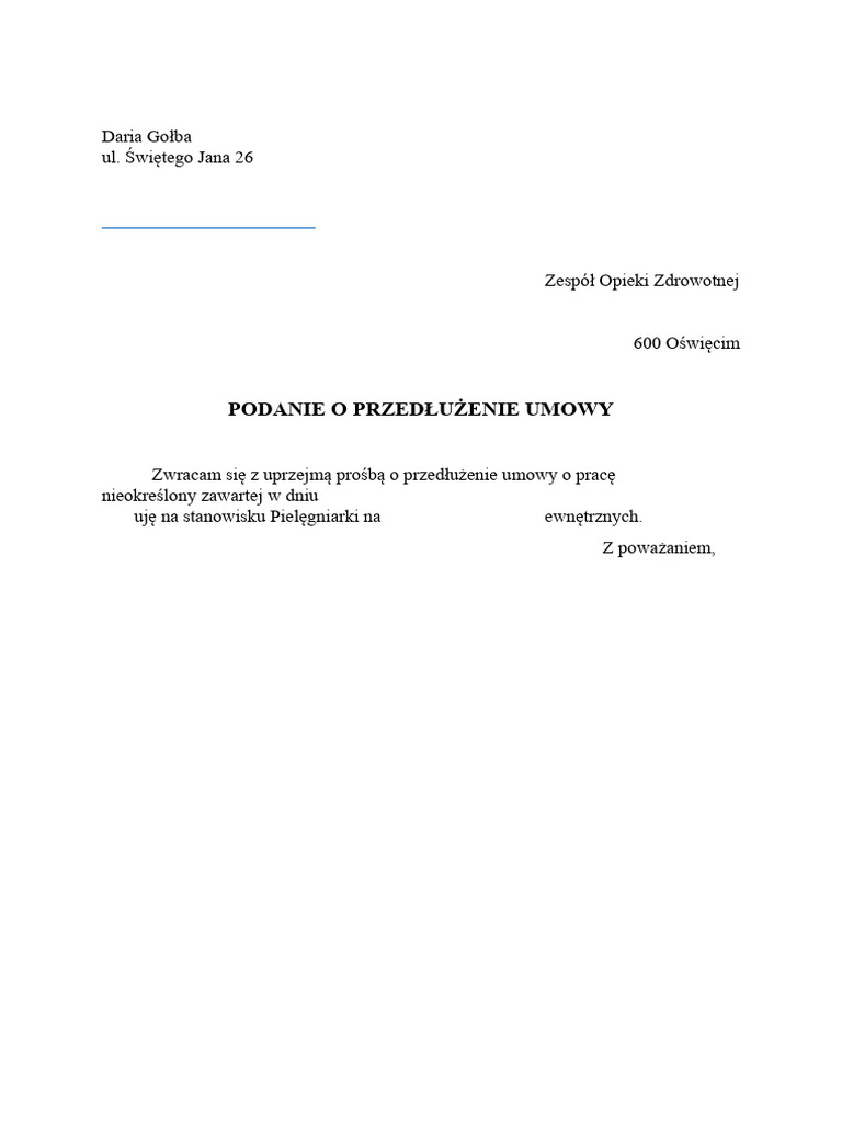Podanie o Przedłużenie Umowy o Prace | PDF