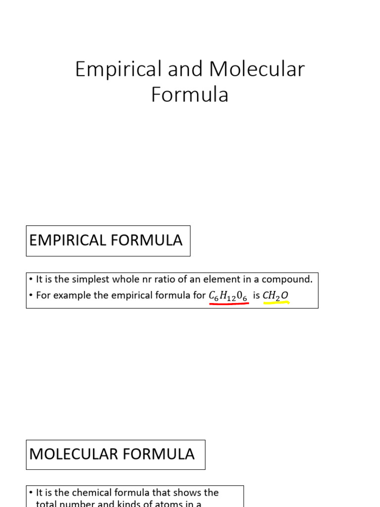 Calculatae Empirical and Molecular Formula.2pptx | PDF | Molecules ...