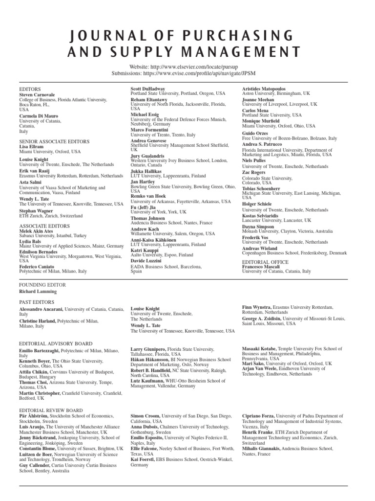 Editorial Board 2024 Journal of Purchasing and Supply Management | PDF ...