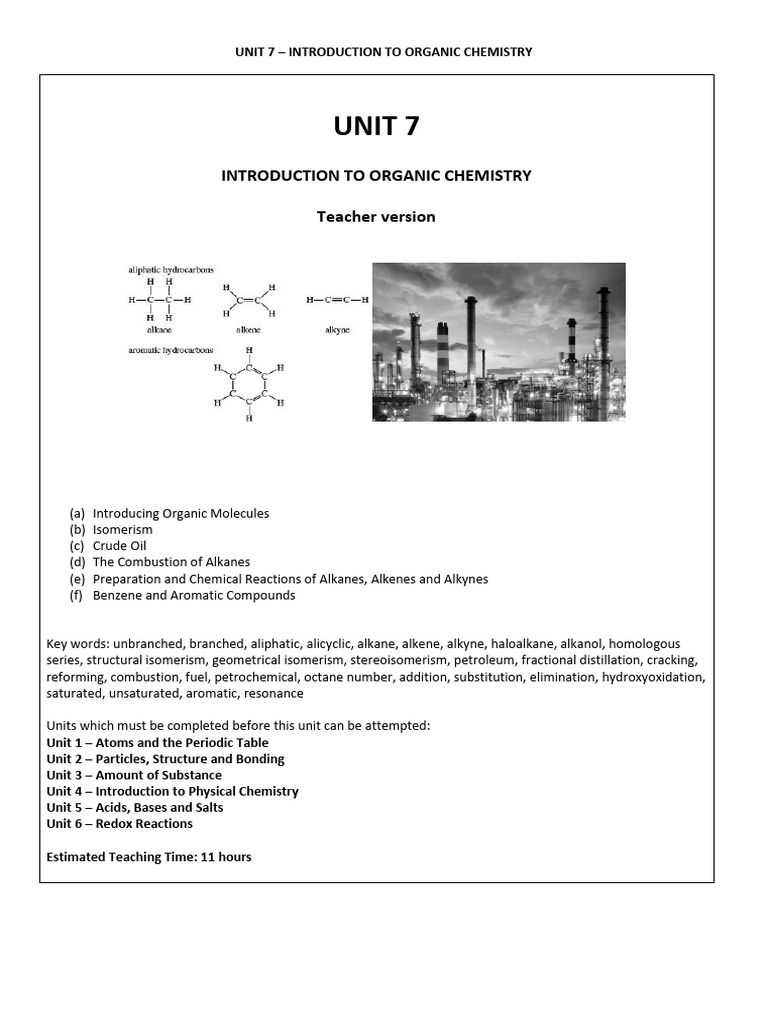 Unit 7 - Introduction To Organic Chemistry Teacher Version | PDF ...