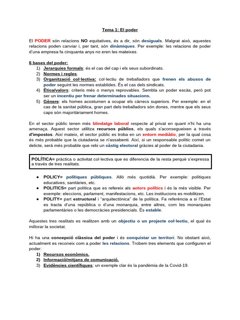 Tema 1 - El Poder | PDF