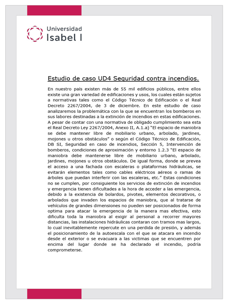 Estudio de caso UD4 Seguridad contra incendios | PDF | Accesibilidad | Bombero
