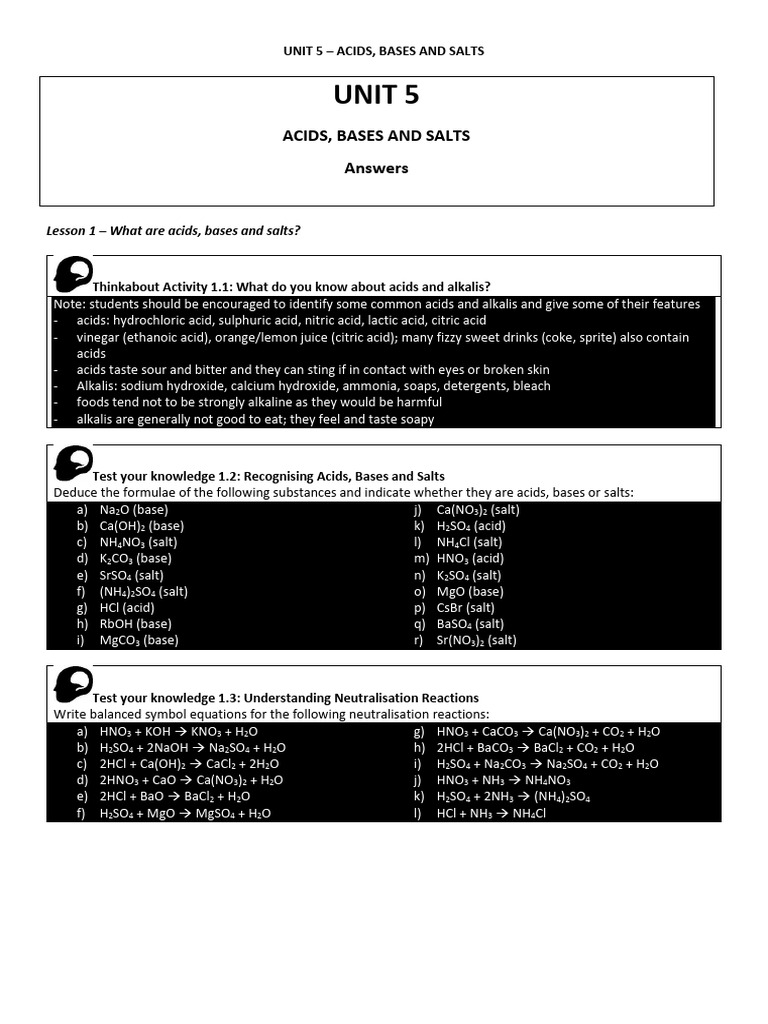 unit_5_-_acids_bases_and_salts_answers | PDF | Hydroxide | Acid