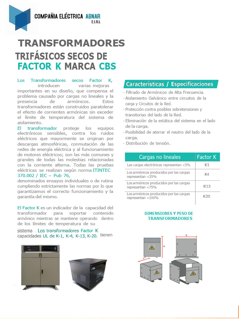 Ficha Técnica Trafo Trifasico | PDF | Transformador | Corriente eléctrica