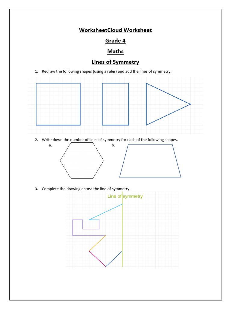 WSC Gr4 Maths Lines of Symmetry ws1 | PDF