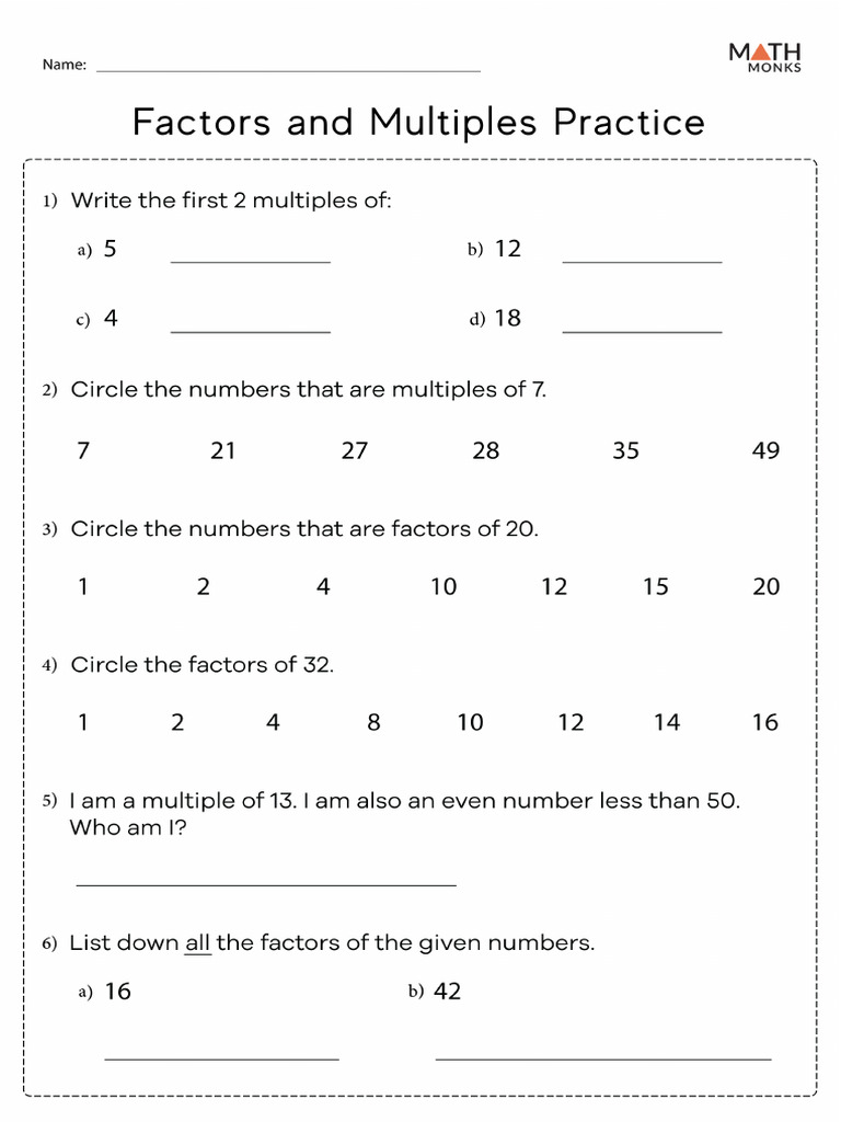 Grade 4 Factors and Multiples Worksheets | PDF