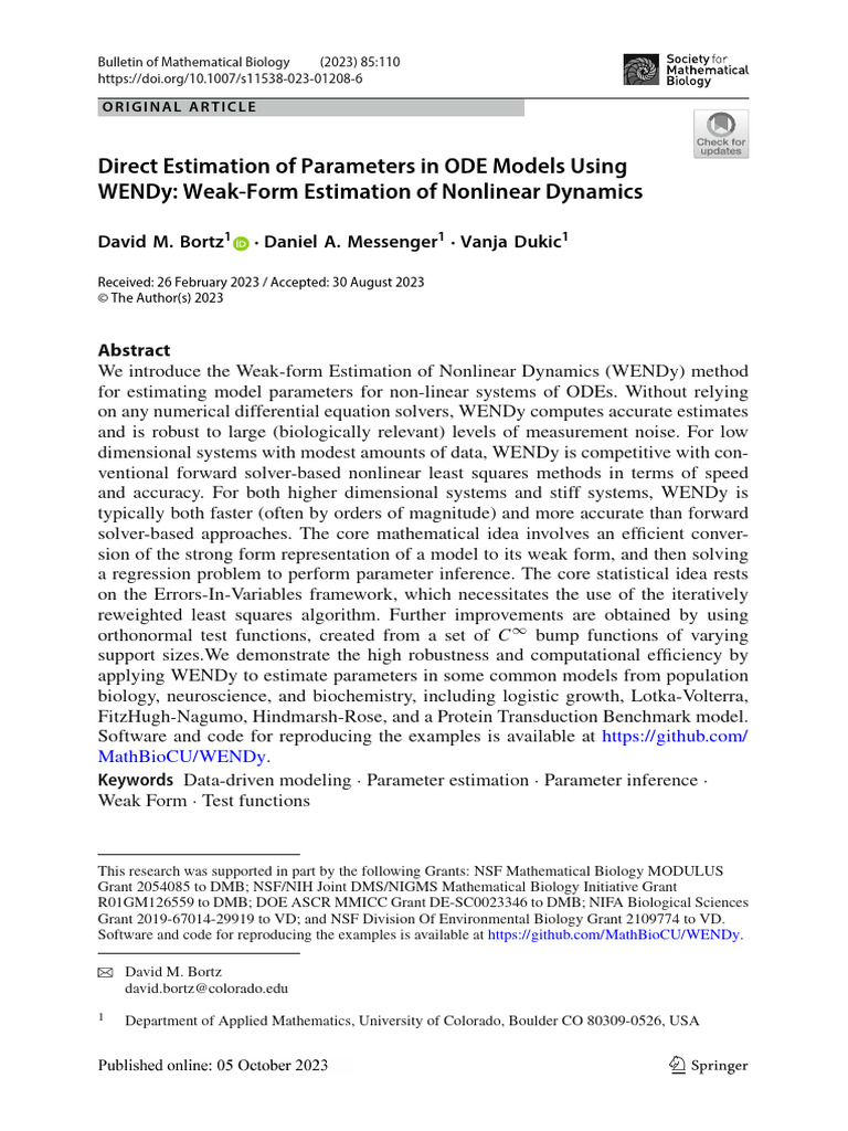 WENDy: Efficient ODE Parameter Estimation | PDF | Ordinary Least Squares | Least Squares