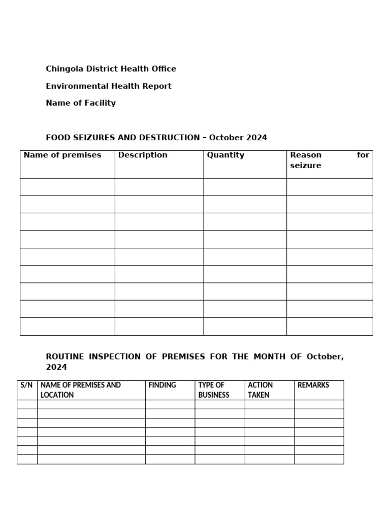 Chingola Food Seizures Report Oct 2024 | PDF