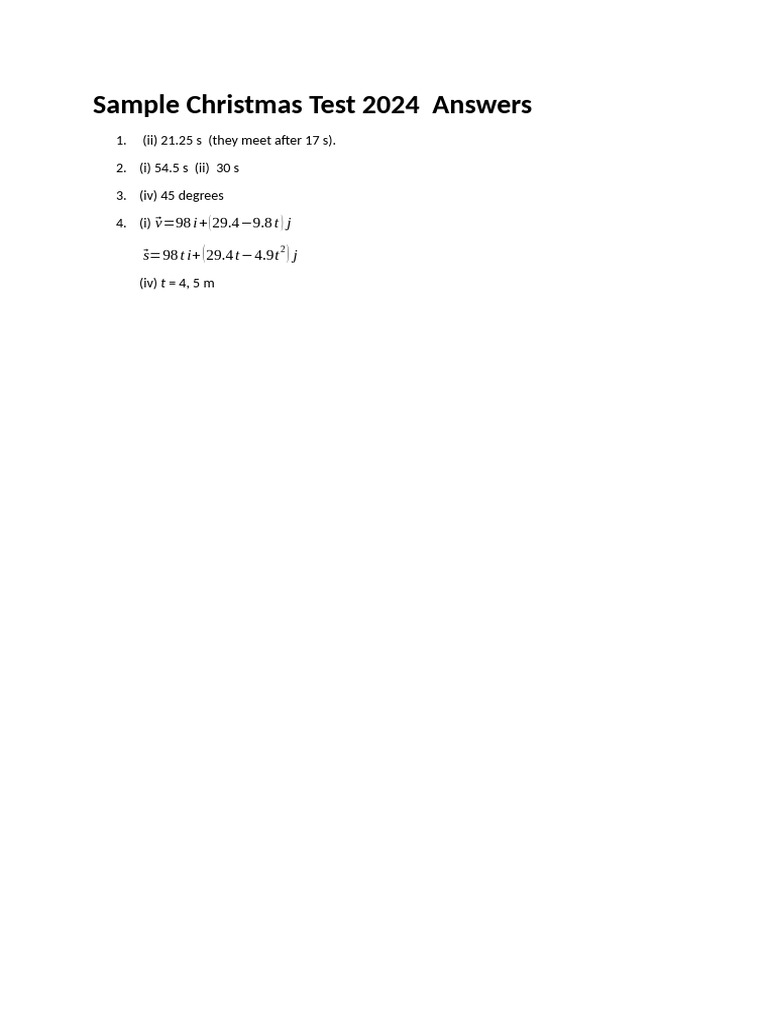 Christmas Test 2024 Answer Key | PDF