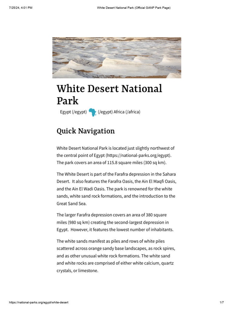 White Desert National Park (Official GANP Park Page) | PDF | Desert ...
