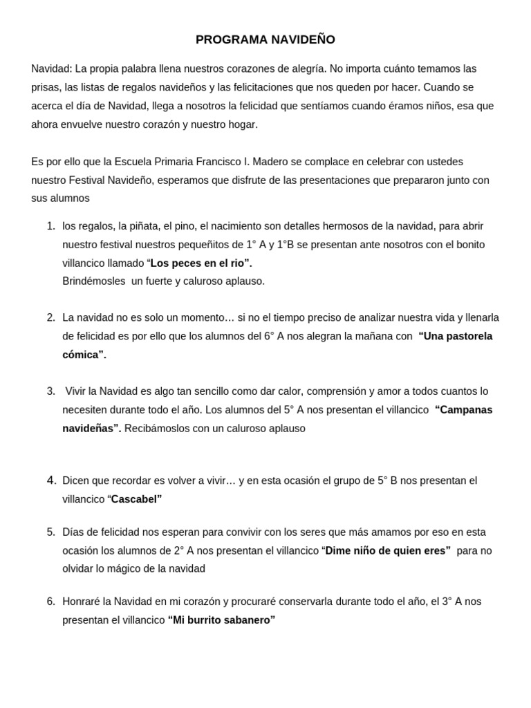 Programa Navideno | PDF | Navidad | Villancicos