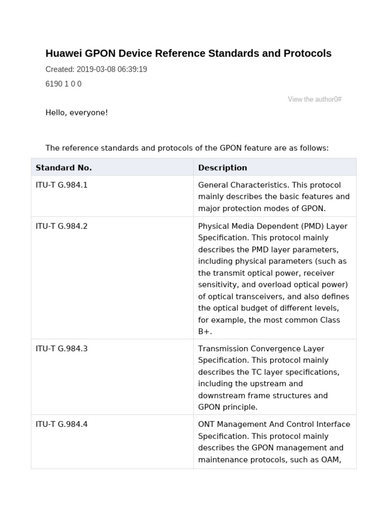 2 - Huawei GPON Device Reference Standards and Protocols | PDF | Data ...