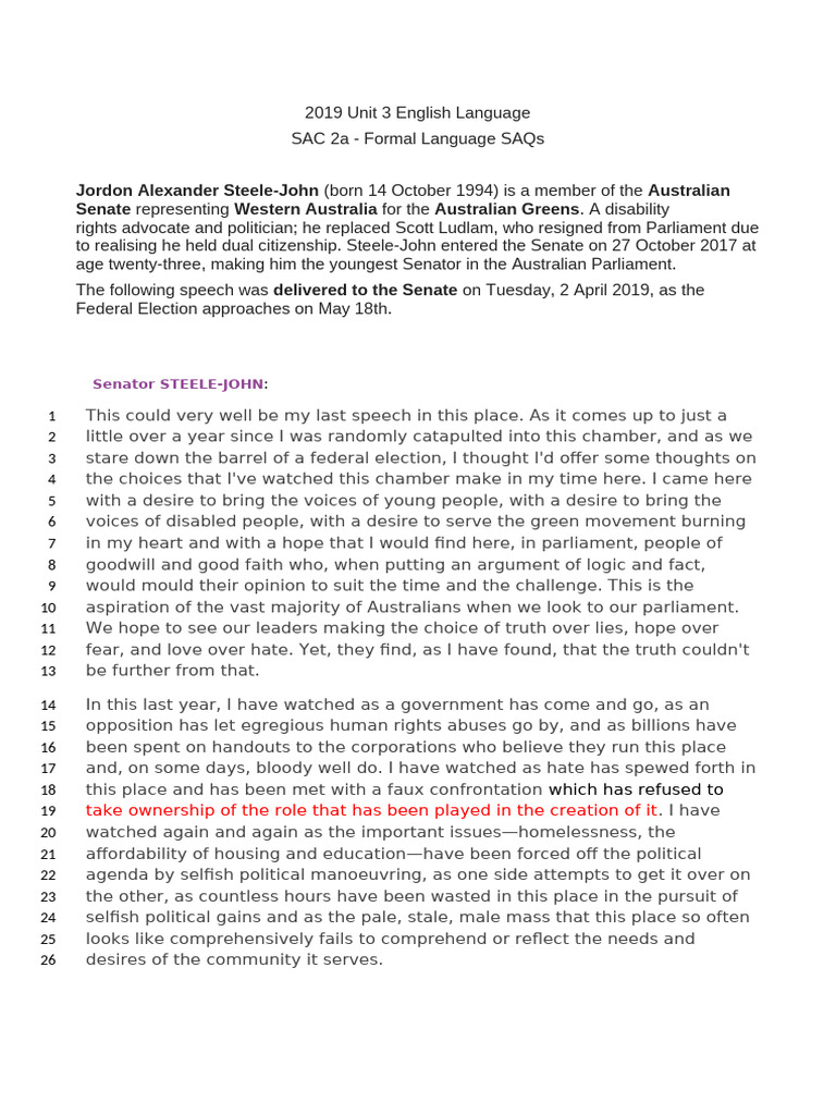 2019 U3 O2 SAC 2A Text Jordan SteeleJohn | PDF