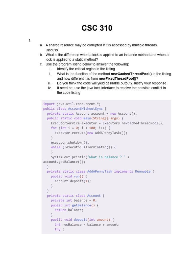 Solutions CSC 310 2018 - 19 | PDF | Method (Computer Programming) | Systems Architecture