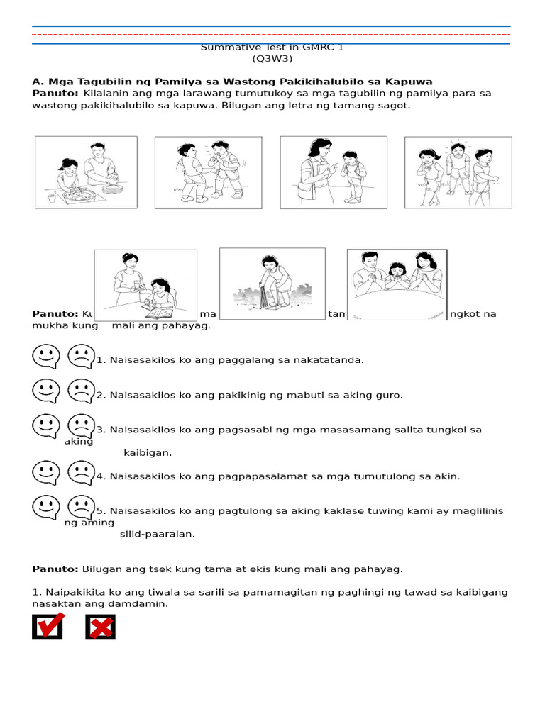 Summative Test in GMRC 1 Q3W3 | PDF