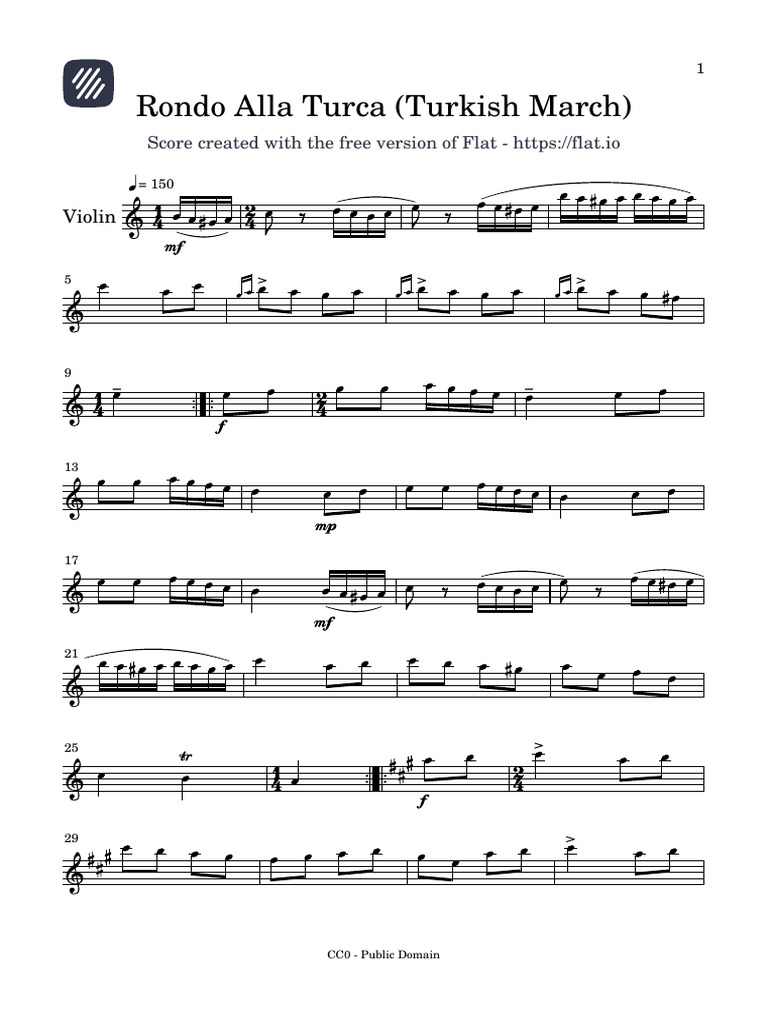 Rondo Alla Turca (Turkish March) | PDF