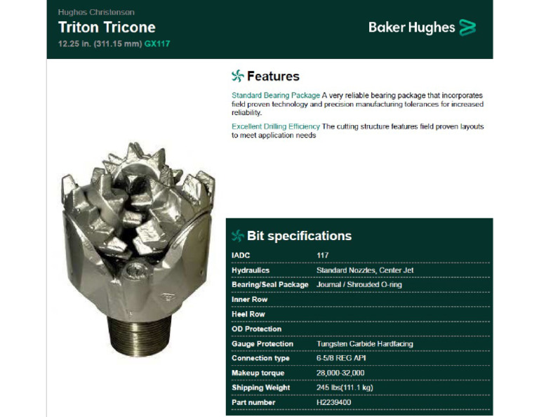 Ficha Técnica Bit TRC 12,25in Baker | PDF