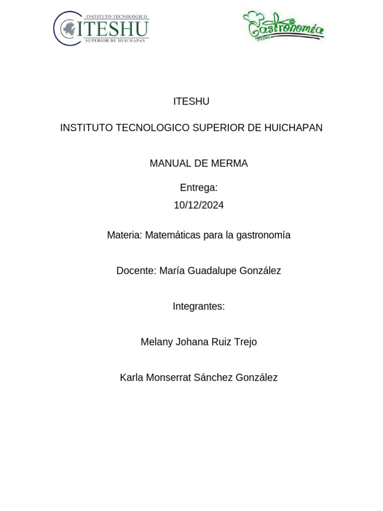 Manual de Merma en Alimentos ITESHU | PDF | Organización de Comida y ...