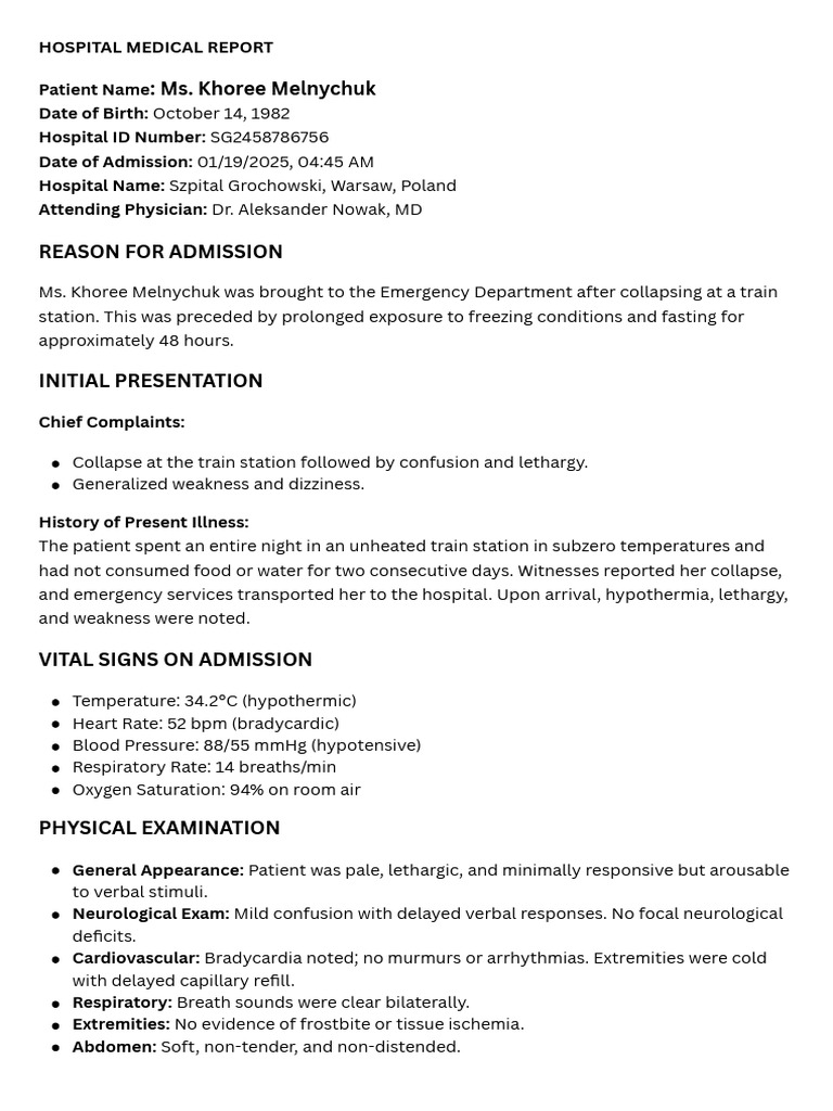 Hospital Medical Report | PDF | Hypothermia | Intravenous Therapy