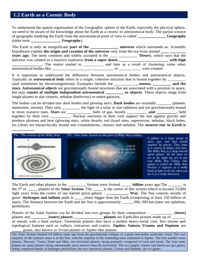 Earth As A Cosmic Body - Worksheet BG | PDF | Planets | Solar System