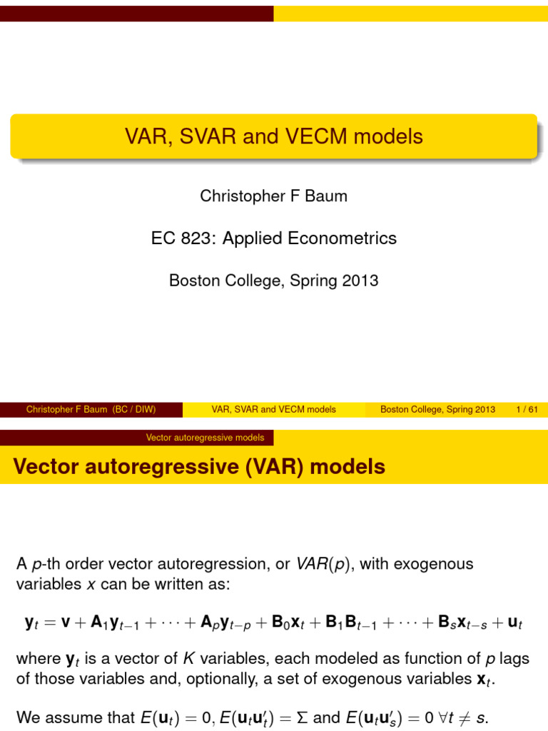 Var,Svar and Vecm Models | PDF | Vector Autoregression | Statistical Theory