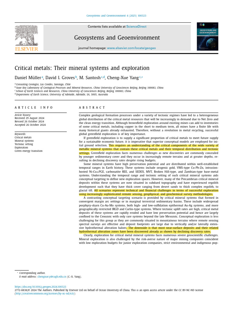Muller and Groves et al 2025 Critical metals- Their mineral systems and exploration | PDF ...