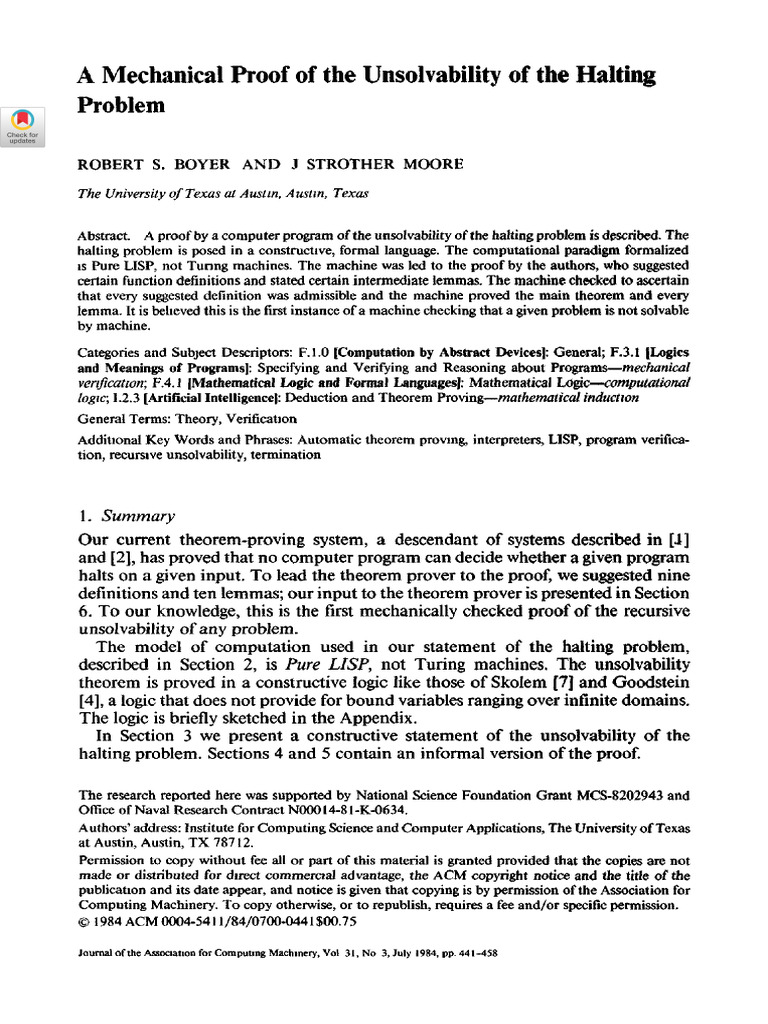 A Mechanical Proof of the Unsolvability of the Halting Problem 828.1882 ...