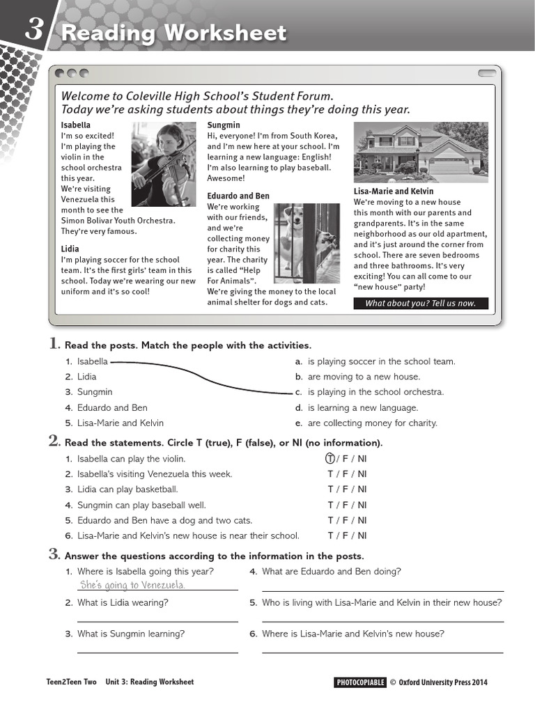 T2T Two U3 Readingworksheet | PDF