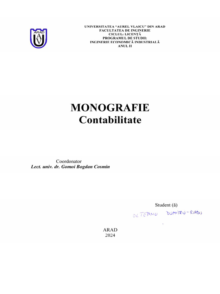 Monografie Contabila Anul II IEI Olteanu Radu | PDF