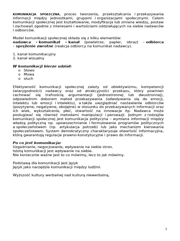Komunikacja Spoleczna | PDF