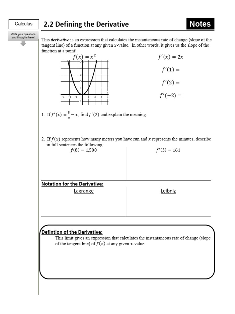 Calc 2.2 Packet | PDF | Derivative | Tangent