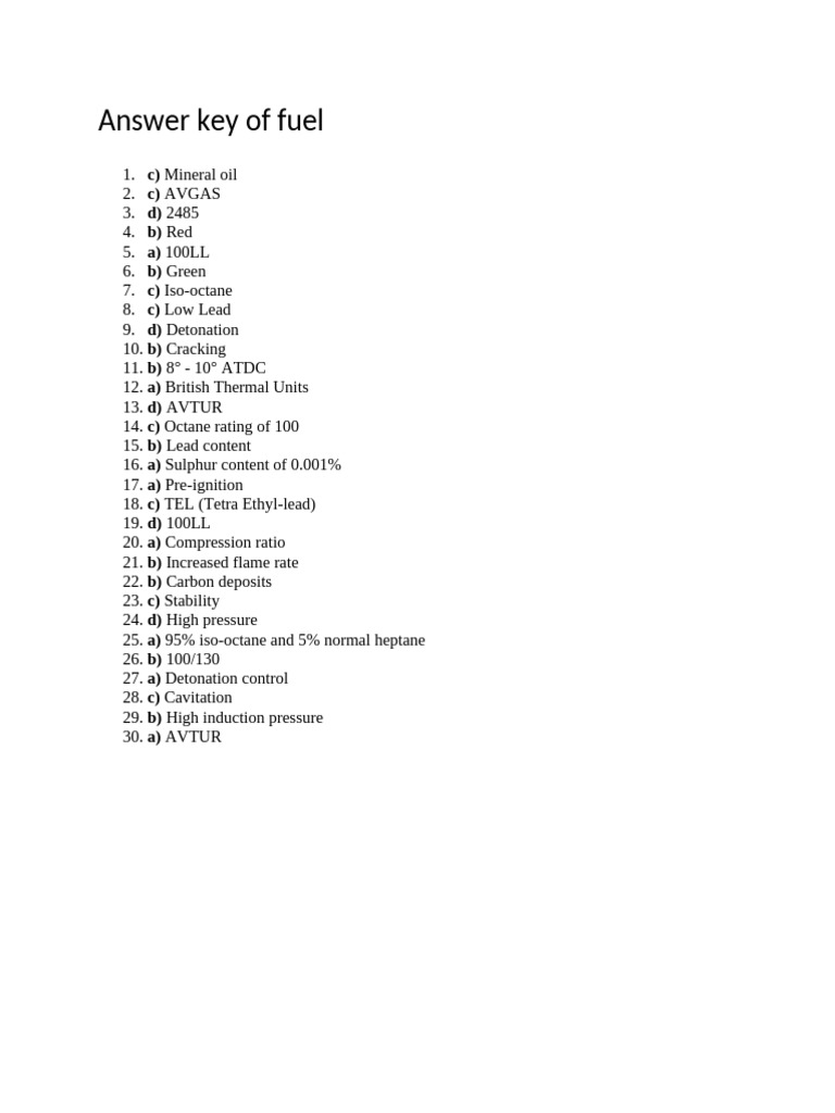 Fuel Answer Key and Explanations | PDF