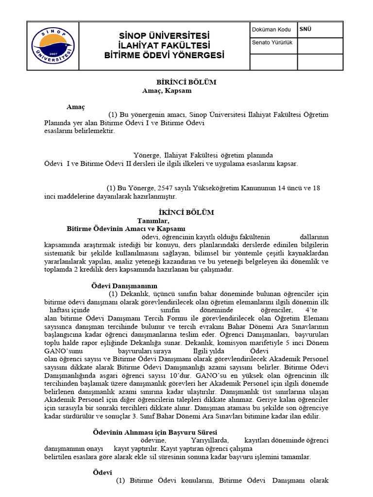 Snu FRM 115 Ilahiyat Fakultesi Bitirme Odevi Yonergesi Son | PDF