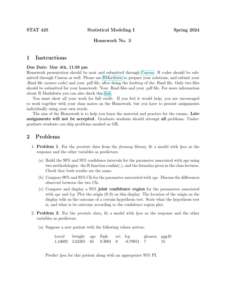 HW3_STAT425_Spr2024-1 | PDF | Dependent And Independent Variables | Statistical Inference