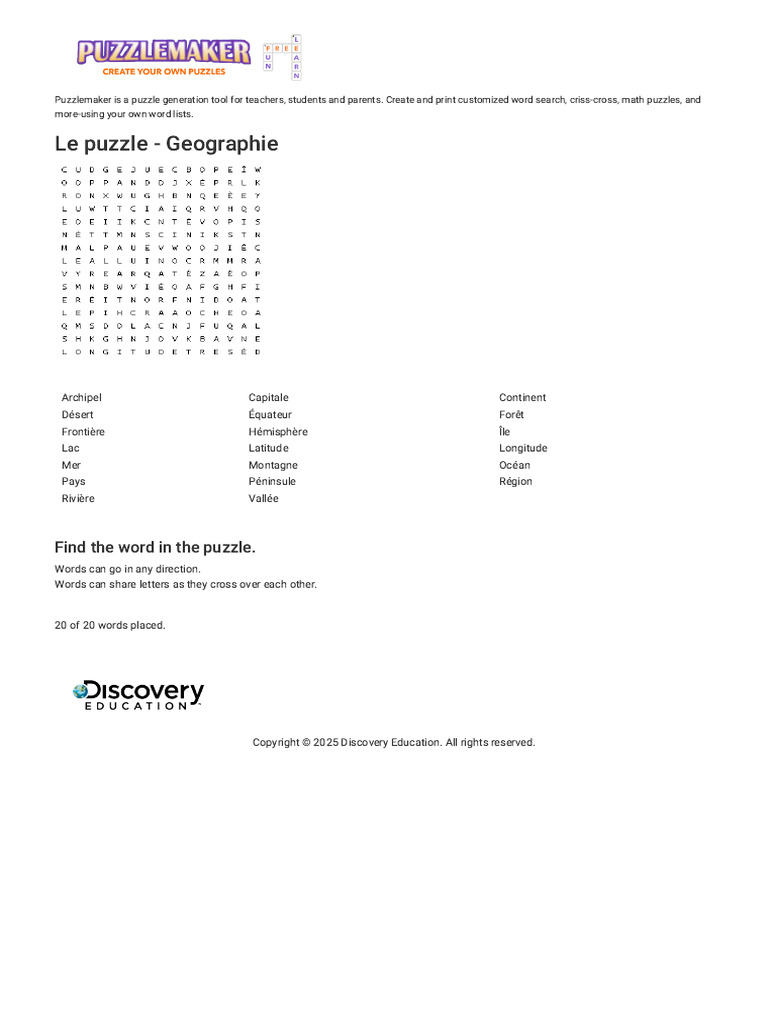 Word Search Puzzle _ Discovery Education Puzzlemaker | PDF