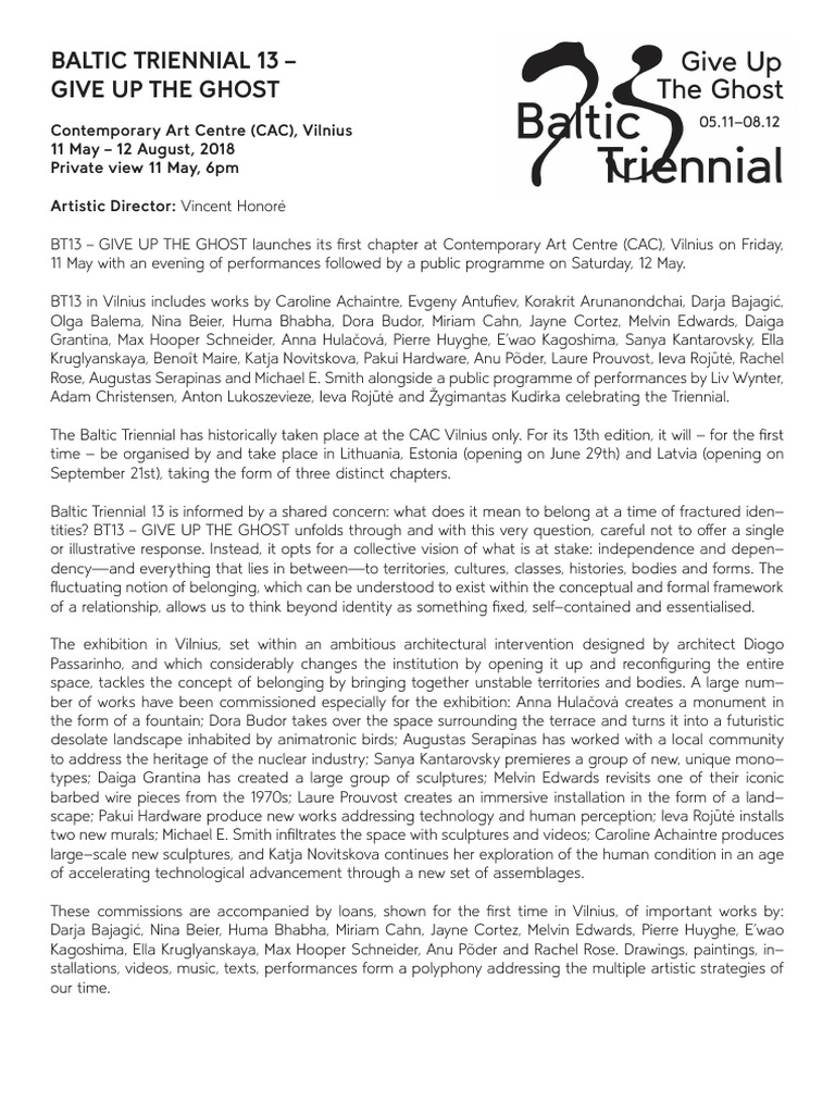 Press Pack For BT13 Vilnius | PDF | Artists | Contemporary Art