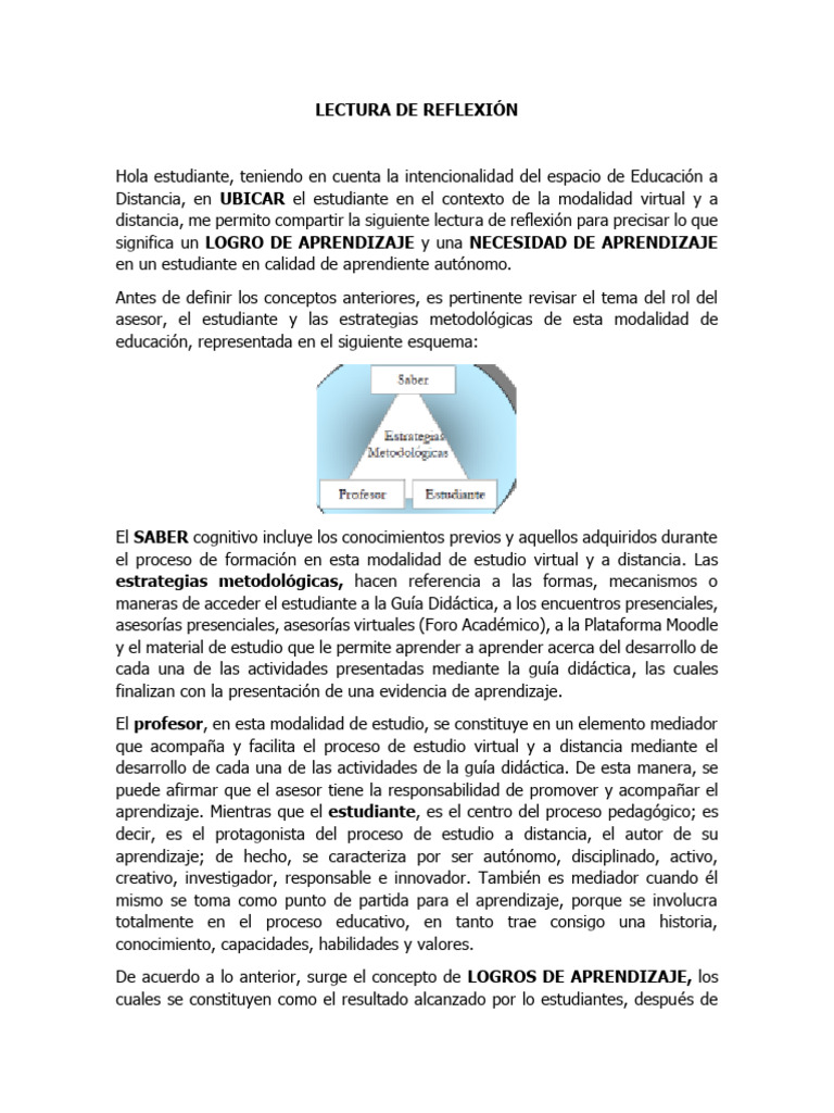 Lectura de Reflexion Primer Momento de Aprendizaje Autonomo | PDF ...