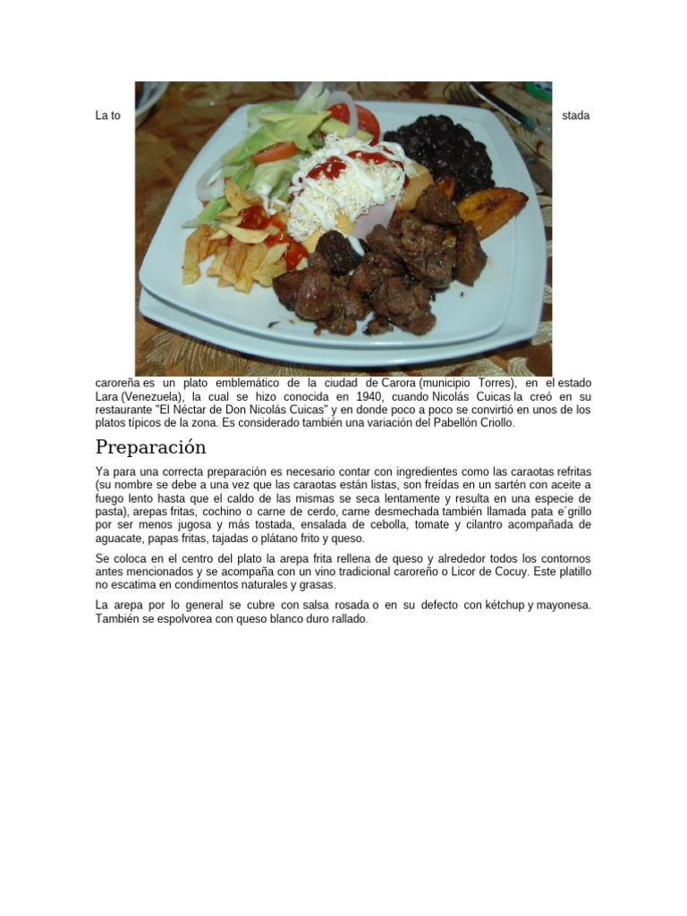 Tostada Caroreña: Receta y Preparación | PDF