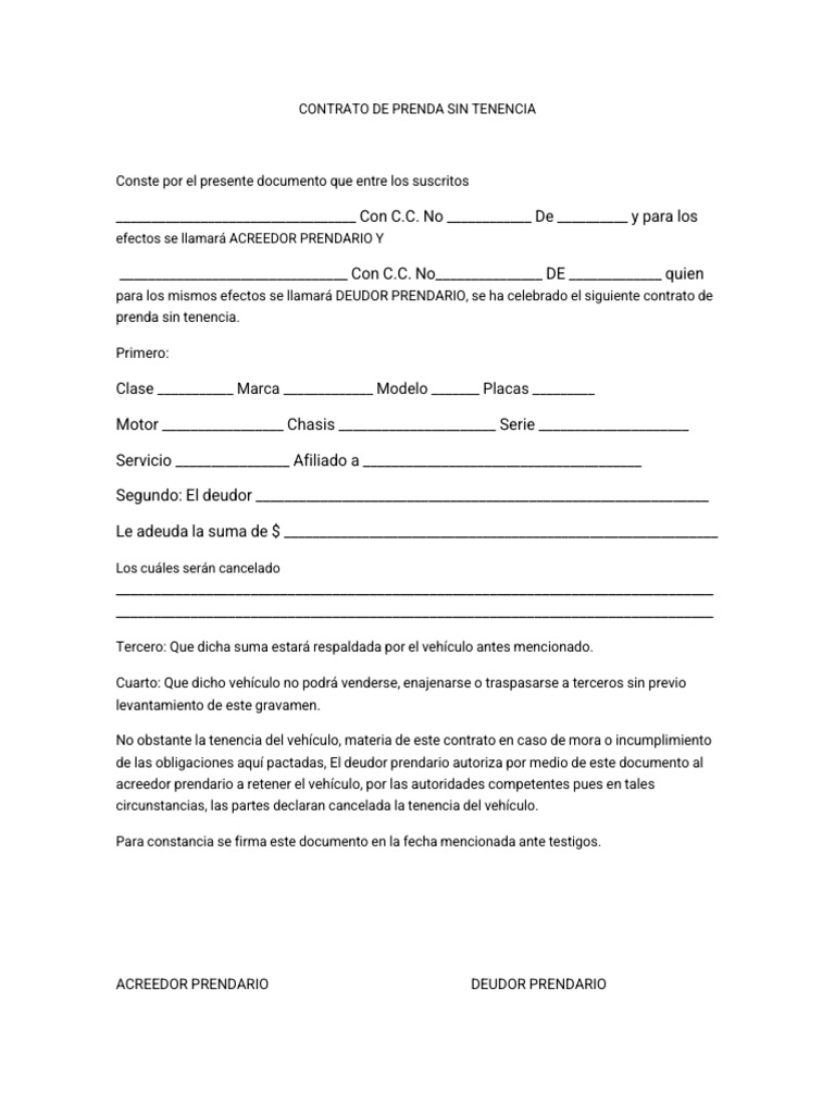 Contrato de Prenda Sin Tenencia | PDF