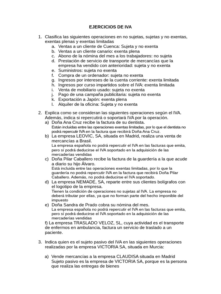 Ejercicios de Iva I | PDF | Factura | Impuesto al valor agregado