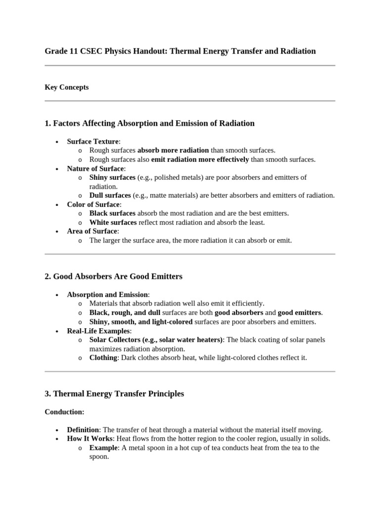 Grade 11 CSEC Physics Handout | PDF | Greenhouse Effect | Heat Transfer