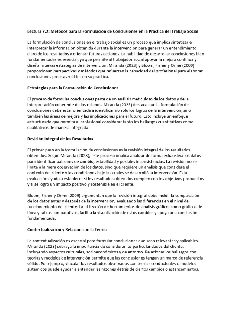 Lectura 7.2-Métodos para La Formulación de Conclusiones en La Práctica Del Trabajo Social | PDF ...