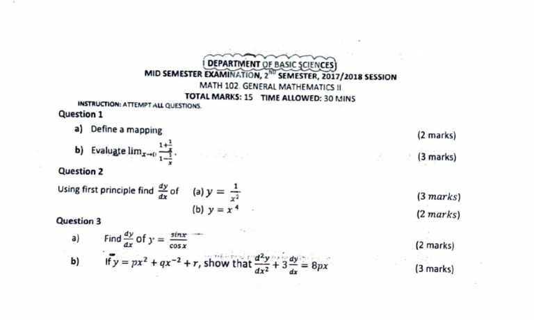 Math102 Mid Sem 17 - 18 | PDF