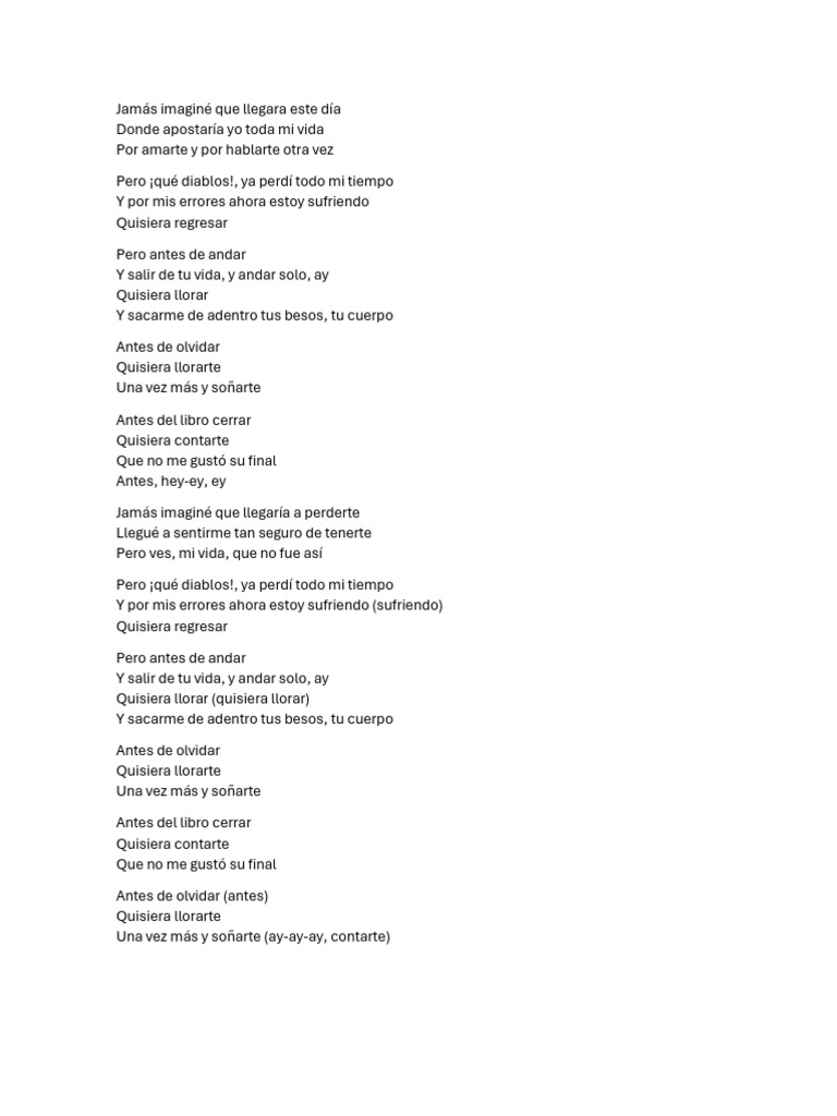 Letra de "Antes" de Obie Bermúdez | PDF