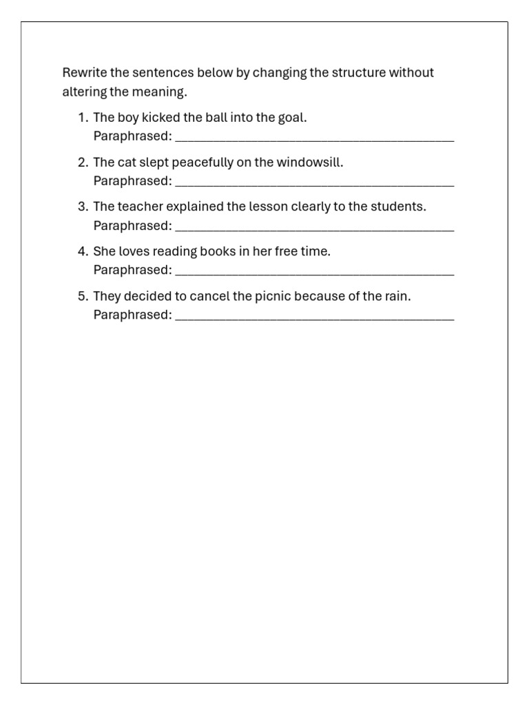 Paraphrase Worksheet | PDF