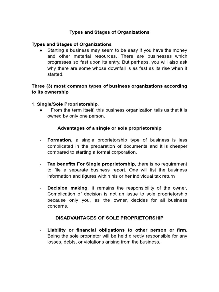 Types and Stages of Business Organizations | PDF | Partnership ...