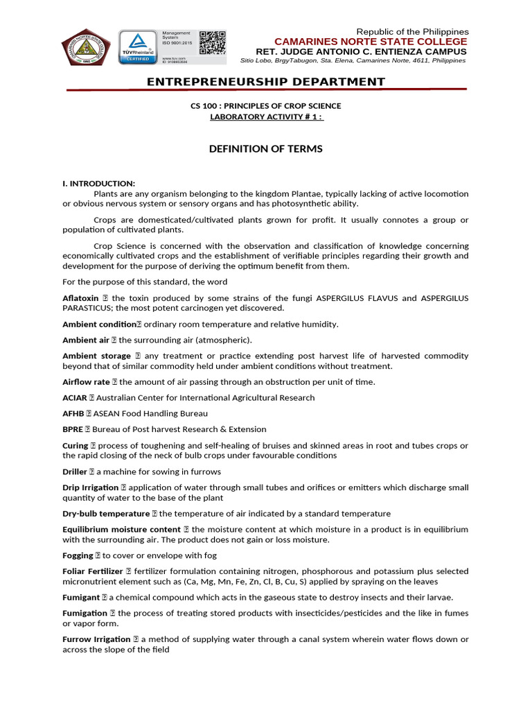 Laboratory Activity 1 BS Entrep 2 | PDF | Tillage | Mulch